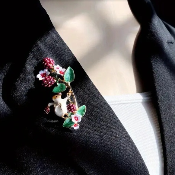 Brooch Pin | Jewelry | Whimsical Mouse Berry Flower Brooch Pin | Poshmark